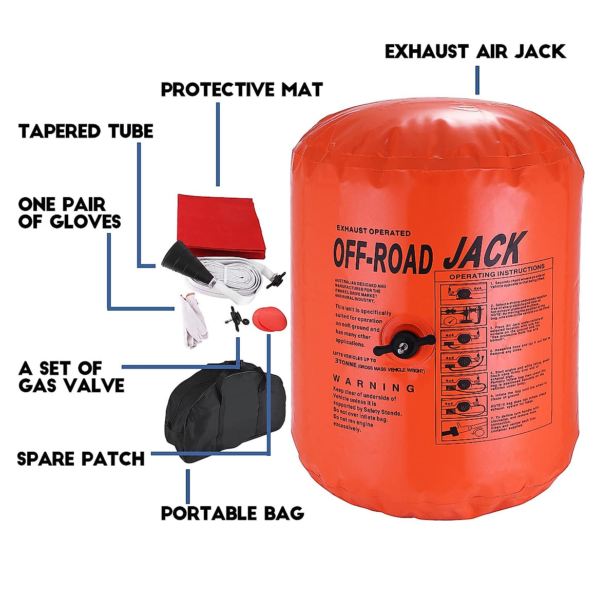 Flieeya 4-Ton Exhaust Air Jack - Portable Inflatable Car Lifting Bag for SUV, Truck & Off-Road Vehicle Recovery Emergency Tire Change Kit for Uneven Terrain