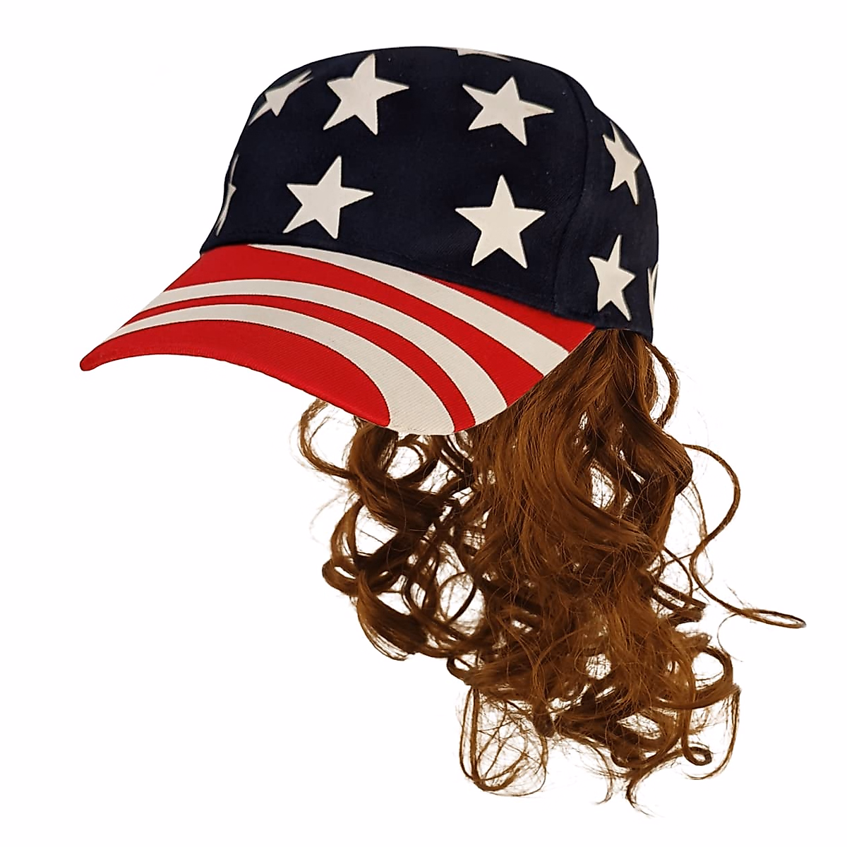 HandinHandCreations USA Stars and Stripes Brown King Mullet Hat Wig Merica 4th of July Hillbilly American Costume