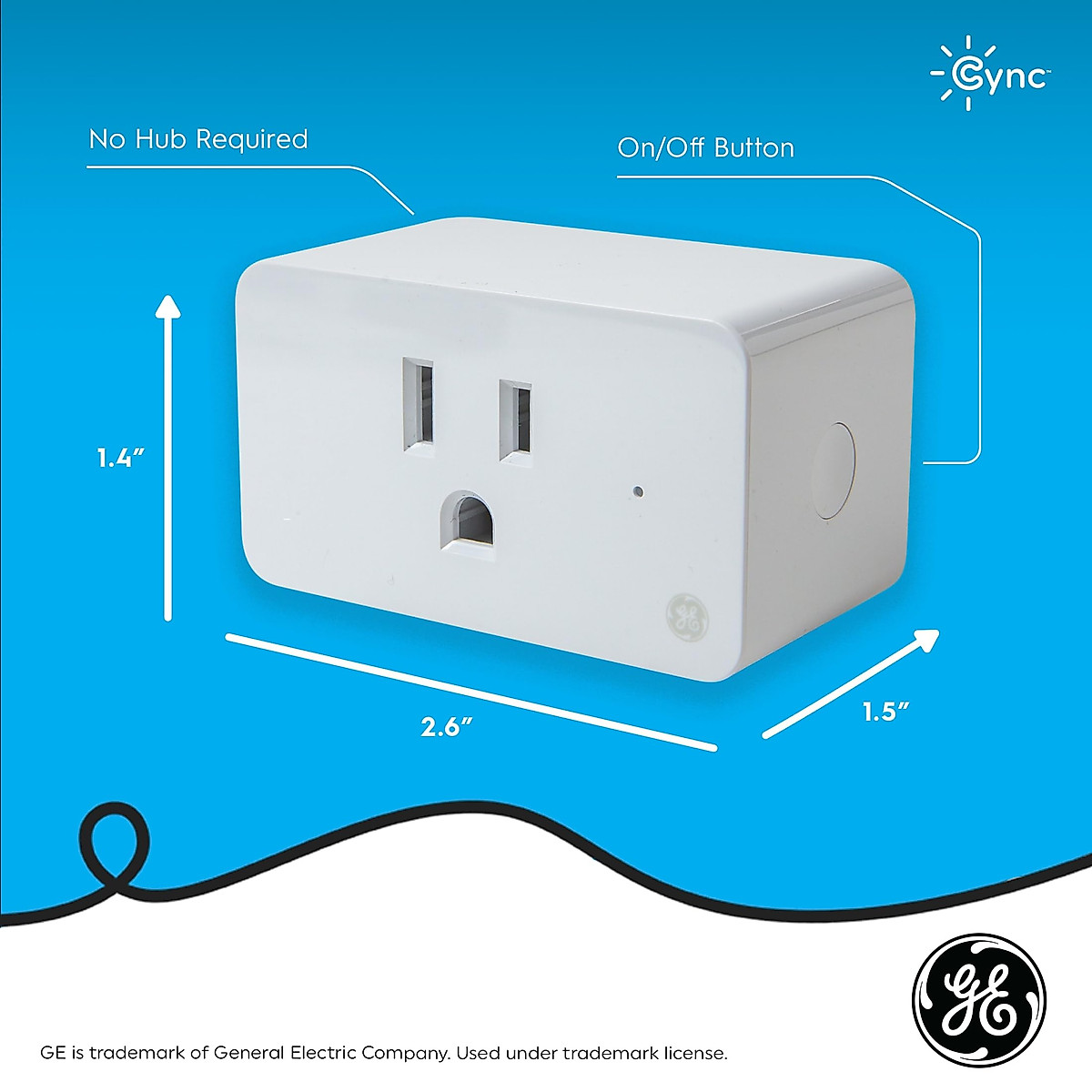 GE CYNC Indoor Smart Plug, Bluetooth and Wi-Fi Outlet Socket, Works with Alexa and Google Home (1 Pack)