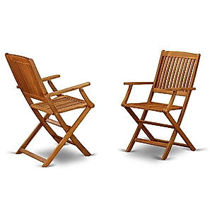 East West Furniture CMCM7CANA Cameron 7 Piece Patio Garden Set Consist of a Rectangle Outdoor Acacia Wood Dining Table and 6 Folding Arm Chairs, 36x66 Inch, Natural Oil