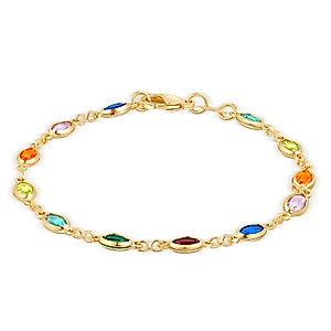 Barzel 18K Gold Plated Multicolor Crystal Bracelet in 7.5 Inches - Made In Brazil