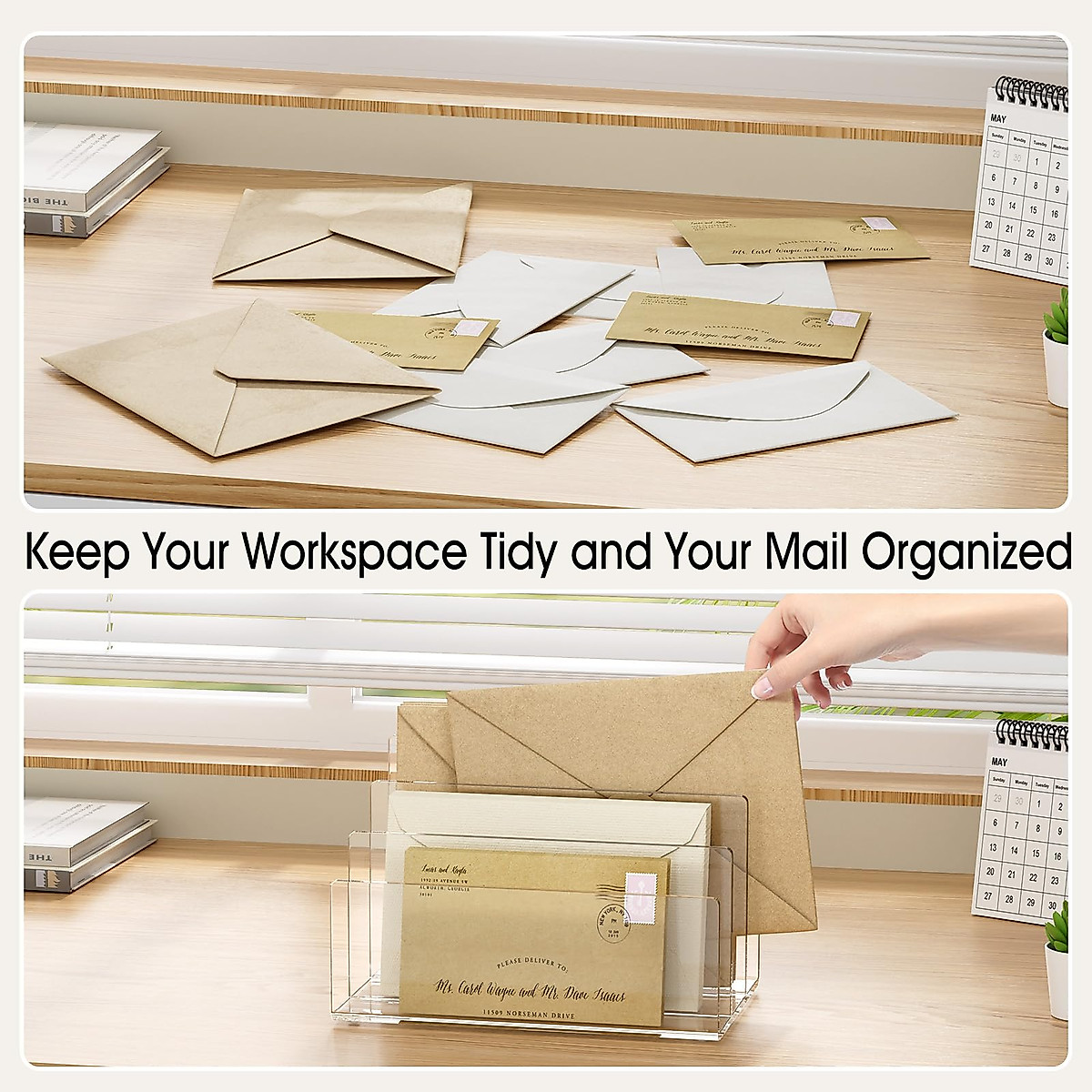 KTRIO Acrylic File Holder 3 Sections, File Organizer for Desk Clear Desk Organizer File Sorter File Folder Holder Mail Organizer Letter Holder for Envelopes, Mail, Electronics