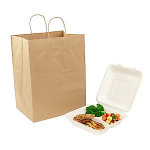 AmerCareRoyal Case of 200 Recyclable Kraft Paper Bags with Twisted Handles - Eco-Friendly Brown Grocery Bags - Durable & Recyclable Packaging, Shopping Bags, Brown Bags with Handles - 12"x9"x15.75"