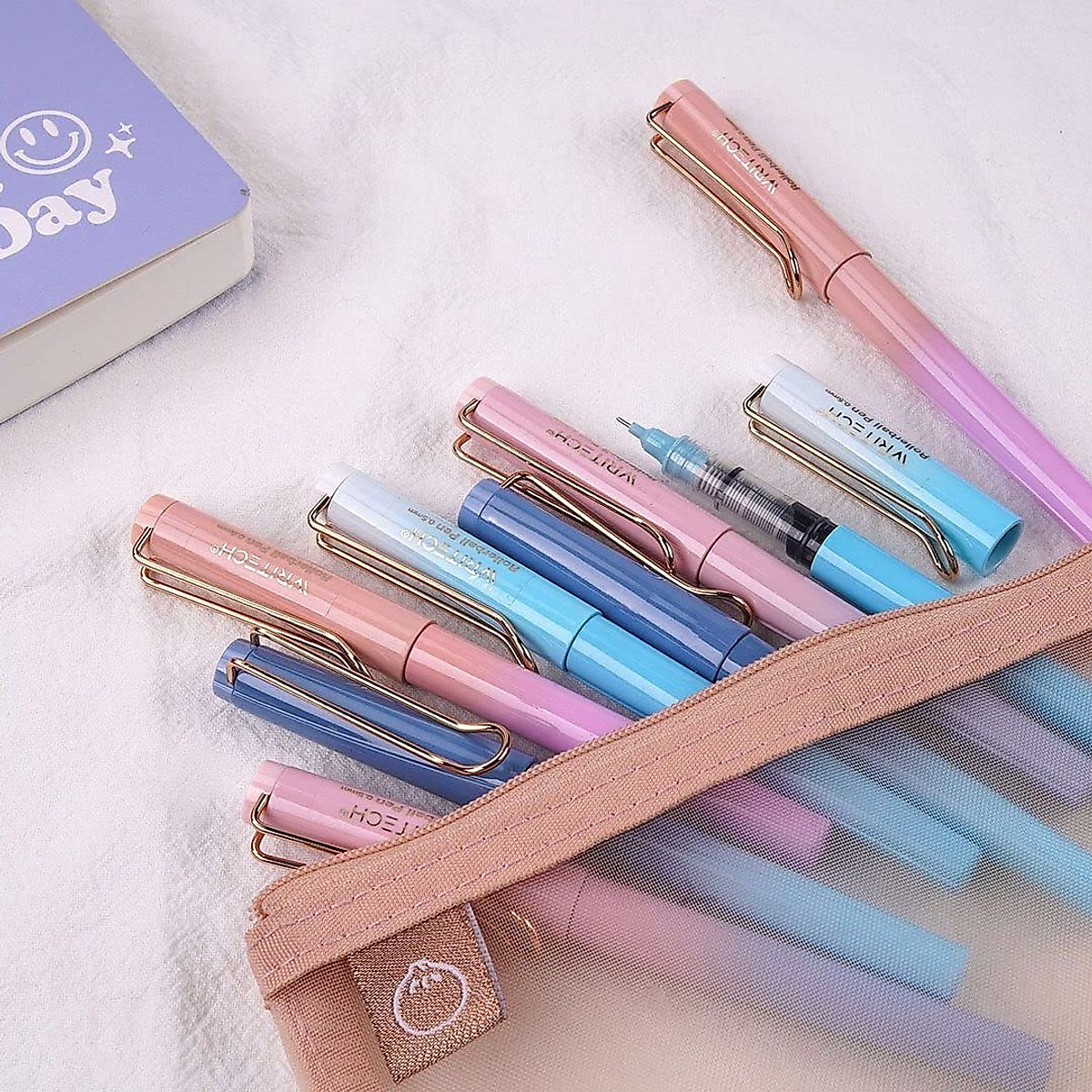 WRITECH Liquid Ink Rollerball Pens Pack of 8, Quick Dry No Bleed Roller Pens 0.5mm Black Pens for Writing, Taking Notes, Journaling & Sketching (Gradient)