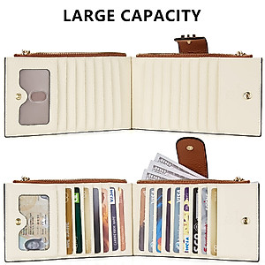 BOSTANTEN Leather Wallets for Women RFID Blocking Slim Bofild Purse Card Holder with Zipper Pocket Beige Brown