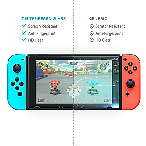 TJS Case for Nintendo Switch with [2 Pack Tempered Glass Screen Protector] Carbon Fiber Texture Hard Travel Carrying Case Shell Carry Pouch - Blue