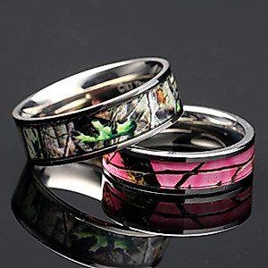 4pcs His Hers Camo Pink Radiant Stainless Steel Sterling Silver Wedding Ring Set (Size His 11, Hers 10)