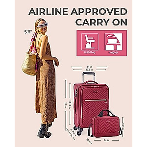 BAGSMART Carry On Luggage 20 Inch, Expandable Suitcase, Luggage with Duffel Luggage Airline Approved Rolling Softside Lightweight Suitcases for Women Men, Carry-On Red