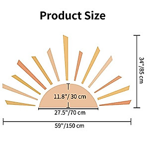 ECam Half Sun Wall Decal, Boho Decals, Sunshine Large Stickers, Vinyl Peel and Stick Stickers for Kids Bedroom Nursery Playroom Classroom Decor (59 x 34 inch)