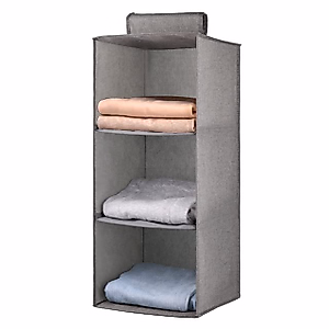 PUiKUS Closet Hanging Shelves - Clothes Organizer and Storage for Sweater Jeans Shirt - Dorm Wardrobe Nursery Rv Room - Kids Closet Hanging Accessories | 3-Shelf Hanger