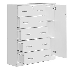 HomeStock Medieval Moods Products Jcf Sofie 5 Drawer Wooden Tall Chest Wardrobe in White
