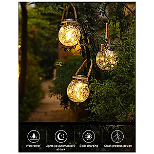 Solar Lantern, LED Hanging Outdoor Lanterns Waterproof, Round Cracked Style Light for Garden Yard, Patio, Lawn Decoration