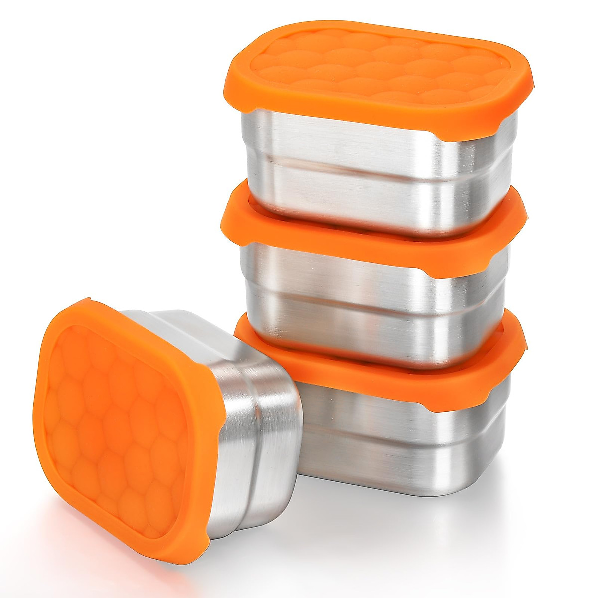 Goaste 4 Pack Stainless Steel Containers, 8 OZ Small Snack Container with Silicon Lids, Leakproof Sauce Dip Containers, Kids Lunch Box Food Container for School, Picnics, Camping Trips, Rectangle