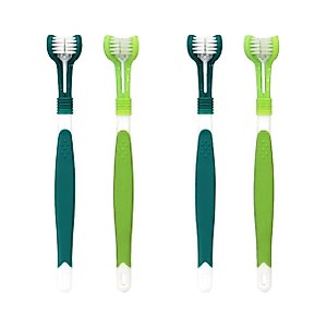 Mipcase 4pcs Head Triple Toothbrush Cleaning for Dogs Headed Care Small Kitten Handle Finger Supplies Pet Dog Hair Oral Tooth Gentle Toothbrushes Teeth Dental Cat Gum Large Green Puppy