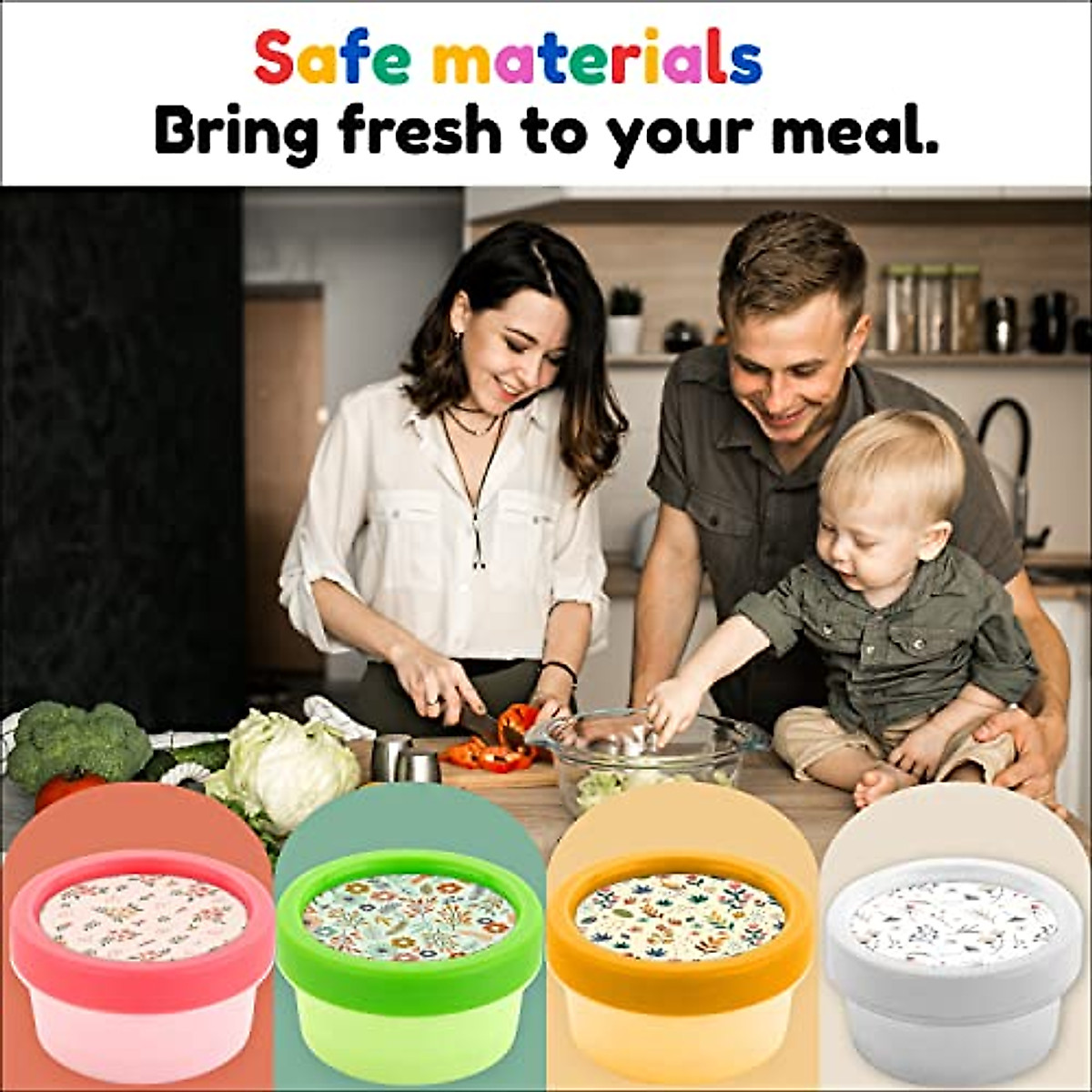 HOUSYLOVE Plastic Small Containers With Lids For Lunch Box, Floral Small Dressing Containers With Lids, Small Sauce Containers For Lunch Box, Dressing Containers For Lunch Box, 4 Pack