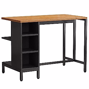 Tribesigns Kitchen Island with Storage Shelves, 43 Inch Kitchen Prep Table with 5 Open Shelves and Large Worktop, Industrial Butcher Block Island Coffee Bar Table, Dark Walnut (Stools Not Included)