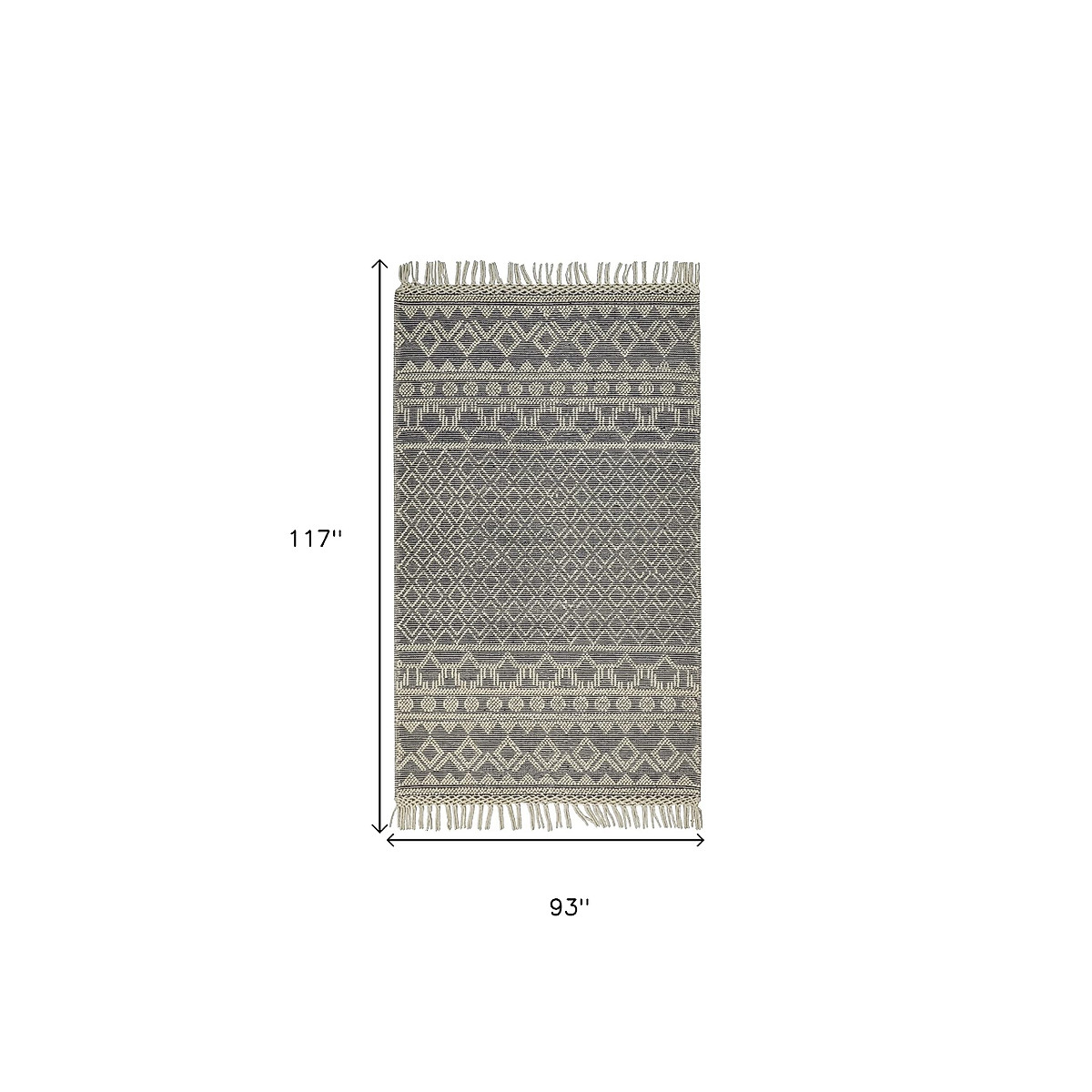 8' X 10' Gray and Ivory Wool Geometric Hand Woven Area Rug with Fringe