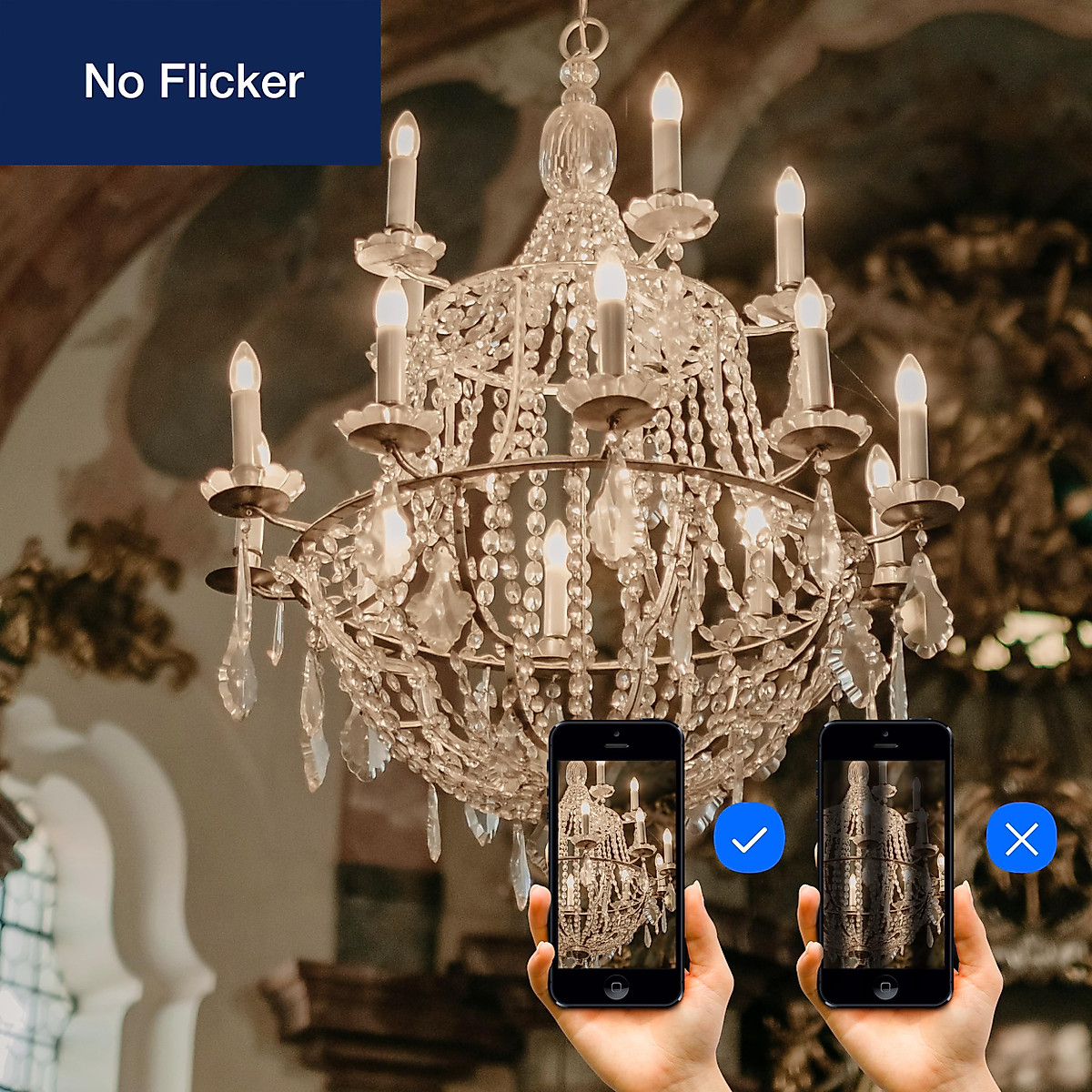 FLSNT 60W Equivalent LED Chandelier Light Bulbs, Dimmable LED B11 E12 Candelabra Base Bulbs, 3500K Natural White, 550LM, 12 Pack