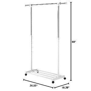 Whitmor Deluxe Adjustable Garment Rack - Rolling Clothes Organizer - White and Chrome