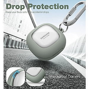 SURITCH Protective Case for Samsung Galaxy Buds FE(2023)/Buds 2 Pro(2022)/Buds 2(2021)/Buds Pro(2021)Buds Live(2020), Shockproof Sturdy Earbuds Cover for Charging Case with Heavy-Duty Carabiner, Green