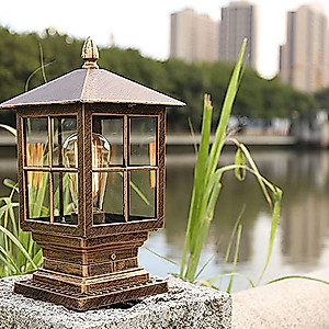 CZLZY European Style E27 Pillar Lamp Outdoor Courtyard Fence Post Light Waterproof IP54 Glass Lampshade Garden Lawn Decoration Column Light Base Landscape Light Pillar Pole Lamp