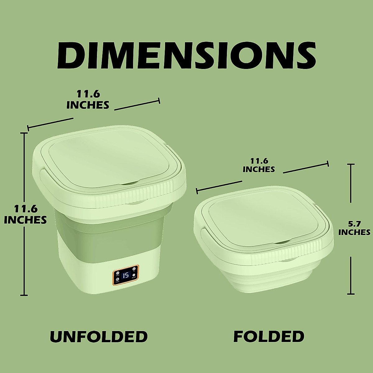 MyltaWish 9L Portable Washing Machine Foldable Mini Washing Machine for Apartment, Dorm, Camping, RV Travel, Portable Washer Small Portable Laundry Machine for Baby Clothes, Underwear (Green)