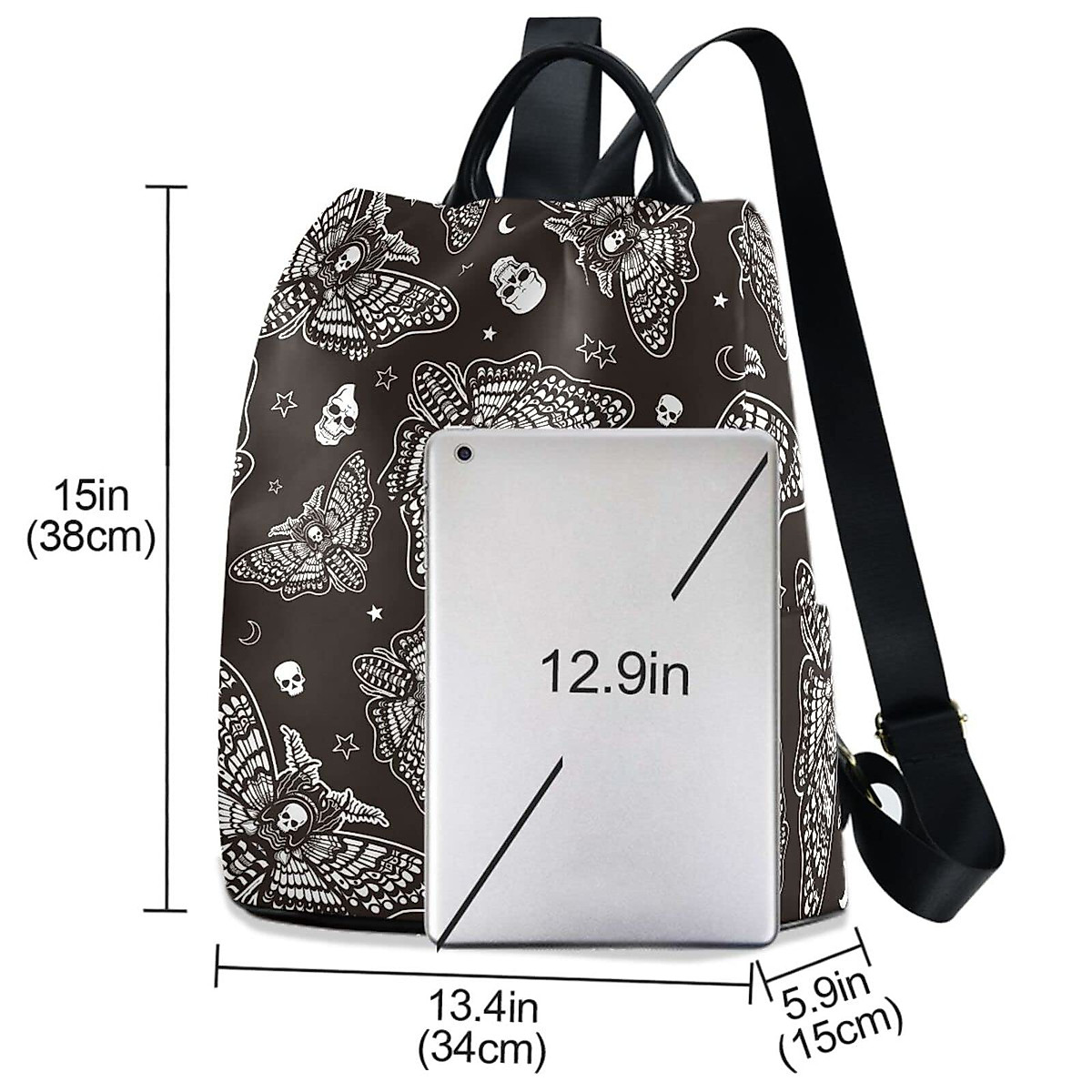 MNSRUU Women Backpack Purse Moth Skull Moon Esoteric Backpack for Women Anti-theft Shoulder Bag Carry On Backpack Lightweight Rucksack Fashion Travel Ladies Bags