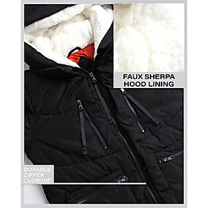 Steve Madden womens Steve Madden Women's Puffer Parka Jacket Down Alternative Coat, Black Two, Large US