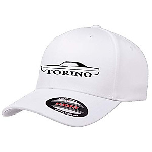 1968 1969 Ford Torino Hardtop Outline Design Flexfit 6277 Athletic Baseball Fitted Hat Cap White S/M