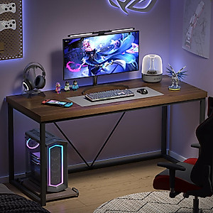 FOLUBAN Large Office Desk, Modern Simple Wood and Metal Computer Desks, Industrial Work Study Writing Gaming Table, Rustic Walnut, 60 Inch