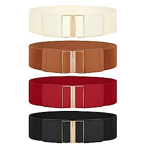 JASGOOD 4 Pack Wide Elastic Stretch Waist Belts for Women Dress Vintage Belt, Fit Waist Size:27”-30”, A-Black+Brown+Red+Beige