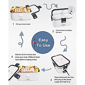 AUTOPkio Electric Lunch Box 1.8L, 12V 24V 110V Heated Lunchbox Food Warmer for Car Home Truck Driver Work, Removable Stainless Steel Container, Fork & Spoon (Grey)