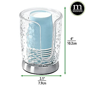 mDesign Plastic/Steel Compact Small Disposable Paper Cup Dispenser Storage Holder for Rinsing Cups on Bathroom Vanity Countertops - Rain Collection - Clear/Brushed
