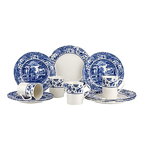Spode Blue Italian Brocato 12 Piece Dinnerware Set | Service for 4 | Dinner Plate, Salad Plate, and Mug | Made of Fine Earthenware | Microwave and Dishwasher Safe