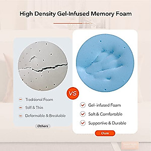 Sweetnight 3 Inch Queen Mattress Topper, Gel Mattress Topper for Cooling Sleep & Pressure Relieving, Foam Mattress Topper with Breathable Knitted Cover, CertiPUR-US Certified, Plush, Queen Size,White