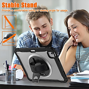 KYJX Tablet Case for iPad Pro 11 inch 2022/2021/2020/iPad Air 5th/4th, 360 Rotating Hand Strap Stand Heavy Duty Protective Cover with Shoulder Strap (Black)