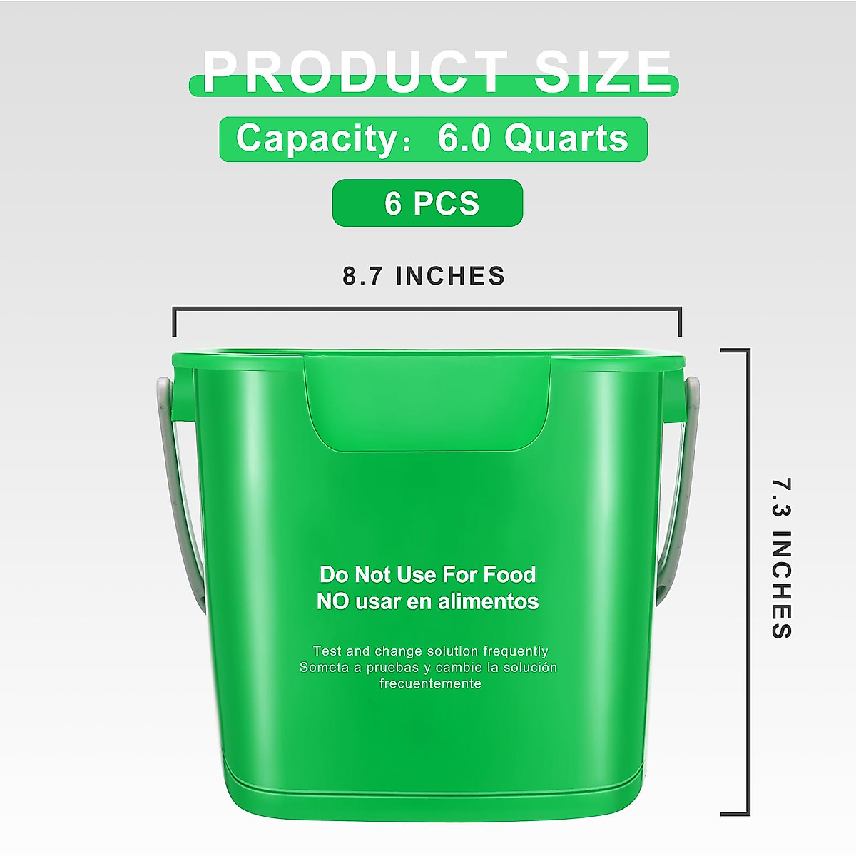 6 Pcs 6 Quart Cleaning Bucket Small Sanitizing Square Bucket Detergent Pail for Home Commercial Restaurant Kitchen Office School (Green)