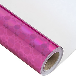 LeZakaa Pink Holographic Wrapping Paper - Mini Roll - Polka Dot Print for Mother's Day, Wedding, Engagement - 17 inches x 32.8 Feet (46.5 sq.ft.)