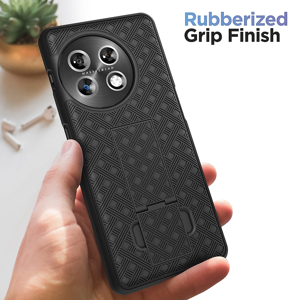 Encased DuraClip for OnePlus 11 5G Phone Case with Belt Holster Clip and Kickstand (Matte Black)