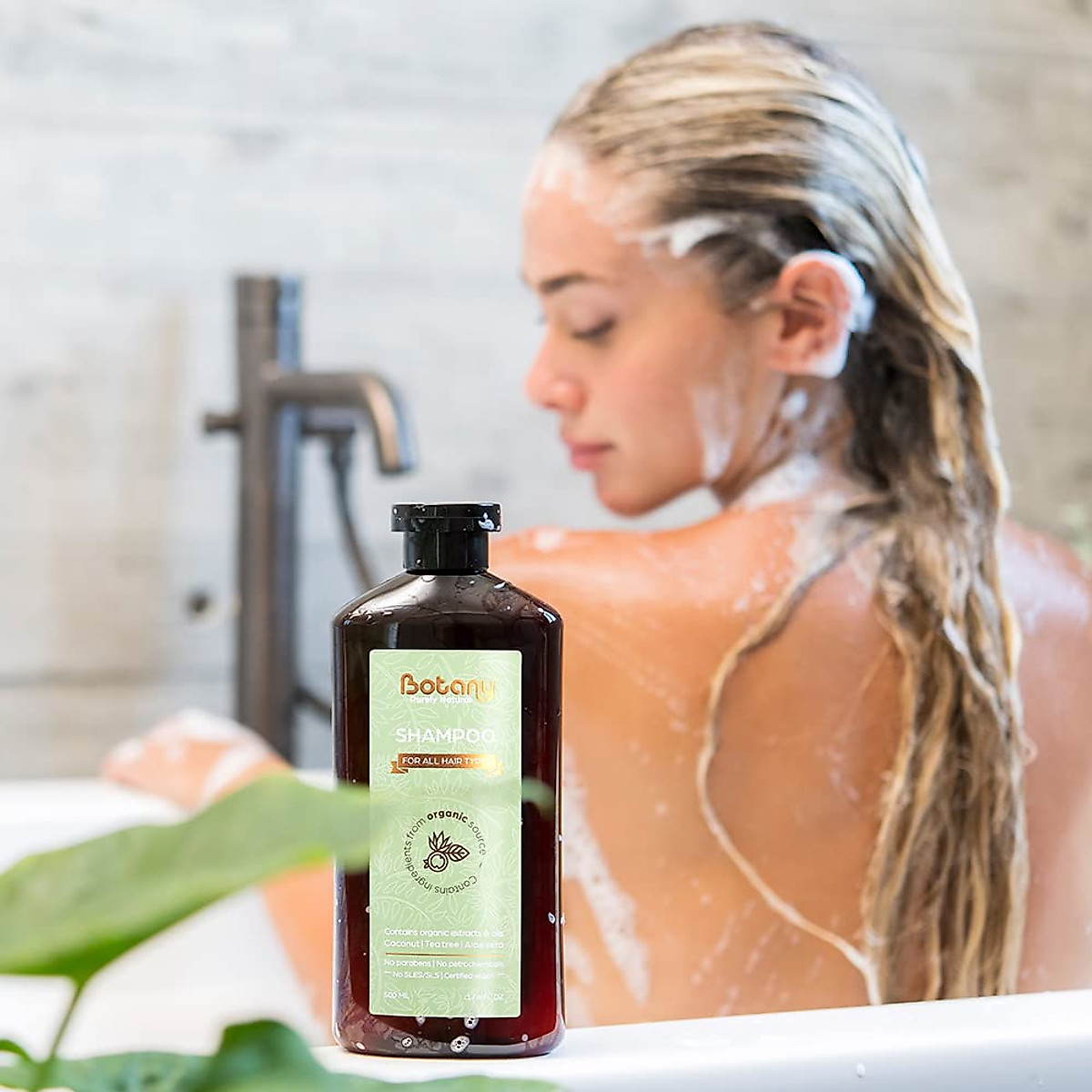 Botany Natural Shampoo for all Hair types with Organic Coconut Oil, Tea Tree, and Aloe Vera - Vegan Shampoo for Women and Men SLS/SLES, Silicon, Paraben and Cruelty Free,17.6 oz