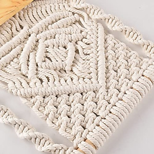 JIUXQT 3 Tier Macrame Shelf Wall Hanging Boho Shelf Decor Floating Shelves Wood Hanging Mounted Flotantes Farmhouse Bohemian Living Room Decor Bedroom Home Decoration Kitchen Storage