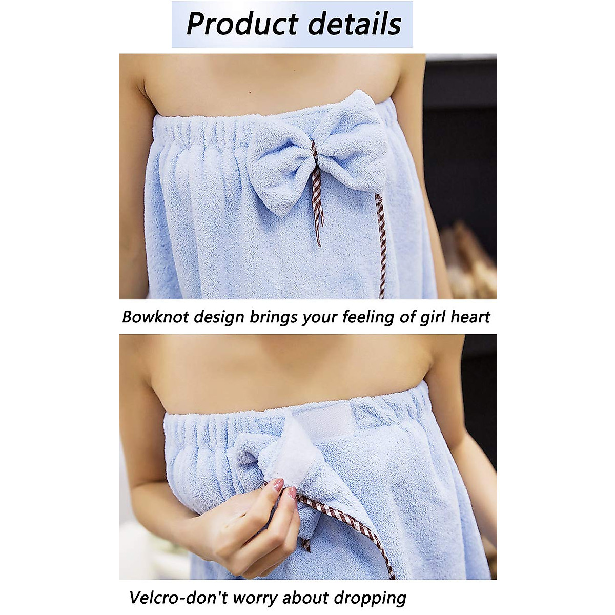 GOSCHE Bath Wrap Towels for Women - Adjustable Shower Spa Wrap with Home Hotel Bath Towel Nightgown for Sauna Beach Pool Gym Travel - Blue