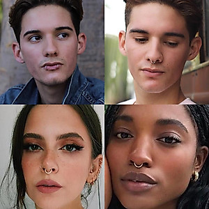 20G 18G 16G Titanium Nose Ring Hoop, Cartilage Hoop Earrings for Women Men Silver Gold Nose Ring Septum Ring Tragus Conch Helix Daith Lip Piercing Jewelry 6mm/7mm/8mm/9mm/10mm (Gold-20g, 7mm)