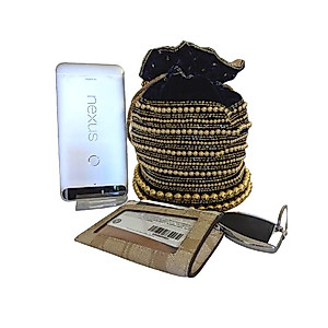 Indian Potli Bag, Bucket Bag Embellished With Golden Motifs For Parties, Weddings, Brides, Festivals, Velvet Purse (Navy)