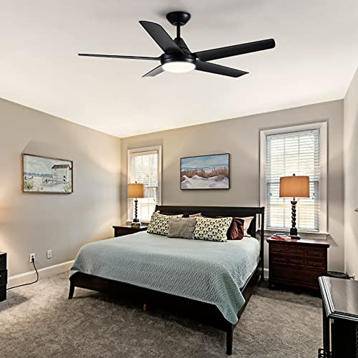 Wellspeed Ceiling Fans with Lights and Remote, 48 Inch Ceiling Fan with Reversible Blades, Quiet Motor, Modern Ceiling Fan for Living Room, Bedroom, Patios, Dining Room (Black, 48 Inch)