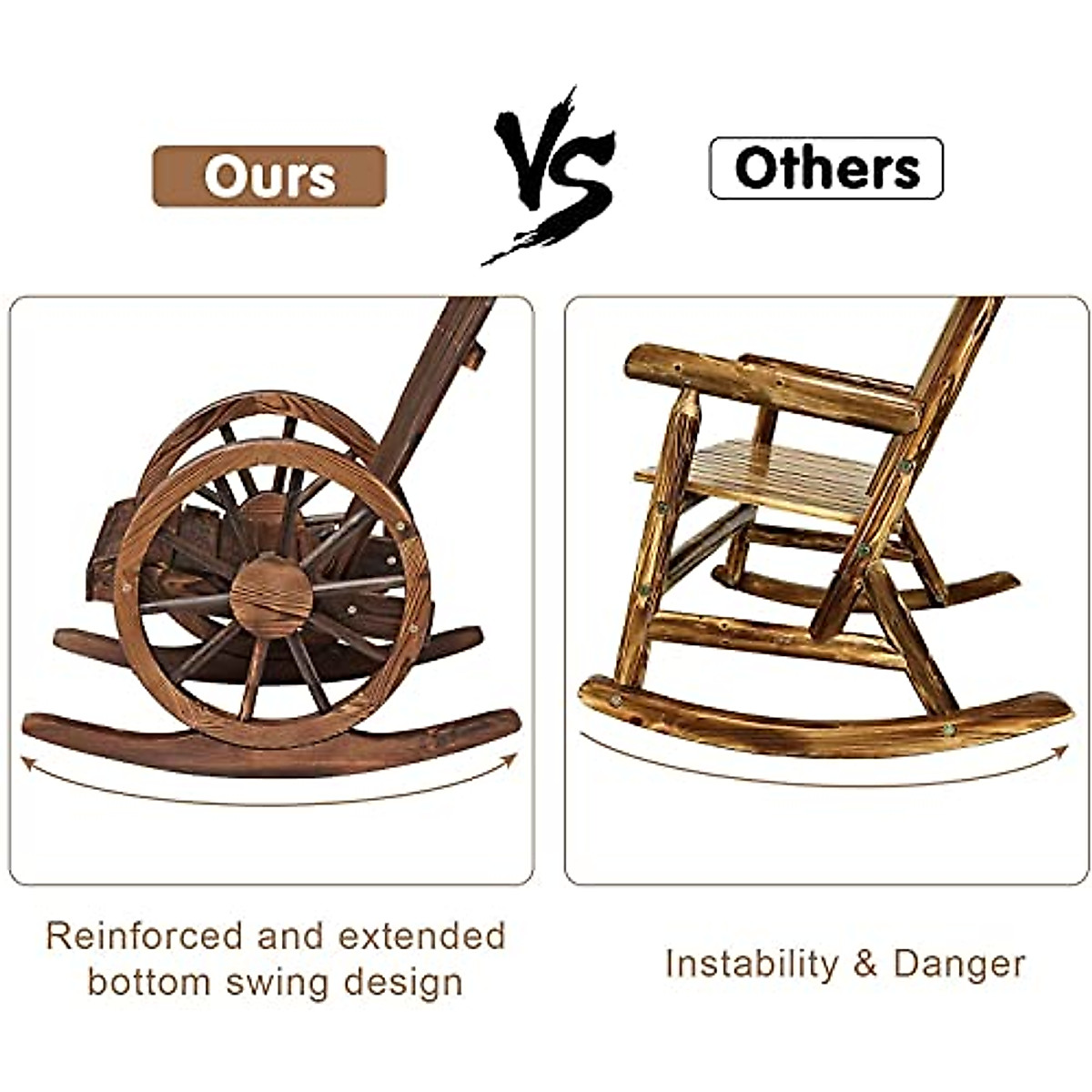 KINTNESS Adirondack Rocking Chair Vintage Wagon Wheel Design Outdoor Furniture for Garden,Patio,Backyard Natural