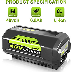 6.0Ah Replacement for Ryobi 40V Battery Lithium Ion Compatible with Ryobi 40 Volt Battery Lithium OP4026A OP4015 OP4040 OP40201 OP4050A OP4015 OP40261 OP4030 OP40401 OP4060 Cordless Power Tools