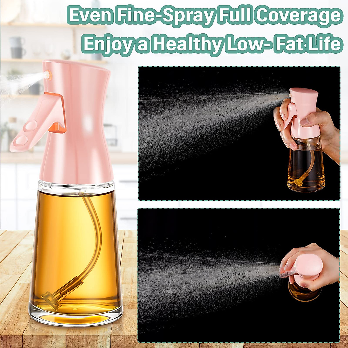 Lallisa 4 Pcs Oil Sprayer for Cooking 180 ml Glass Olive Mister Oil Dispenser Bottle for Kitchen Vinegar Spritzer for Air Fryer Gadgets Making Baking Frying Bbq Salad Accessories