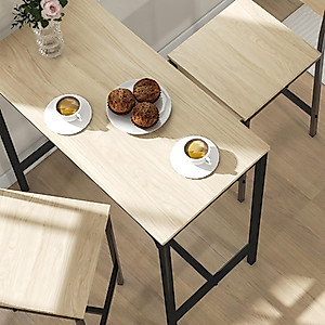 HOMCOM 3 Piece Bar Table and Chairs, Industrial Dining Table Set for 2, Counter Height Kitchen Table with Bar Stools, Breakfast Table Set for 2 for Small Space, Oak