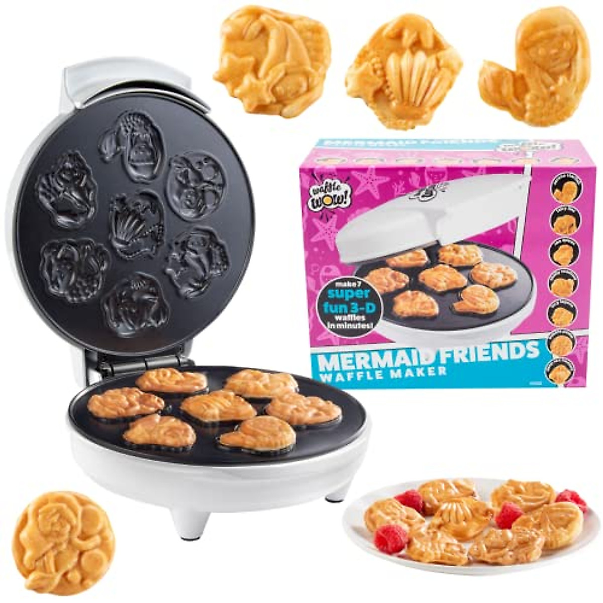 Mermaid Waffle Maker, Fun Easter Gift for Kids- Create 7 Different Mermaid Shaped Waffles in Minutes - A Fun, Cool Under the Sea Breakfast for Kids & Adults- Electric Nonstick Waffler Iron Ocean Theme